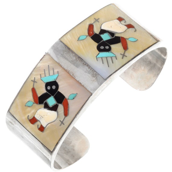 Native American Tony Ohmsatte ZUNI inlaid Cuff Bracel… - Gem