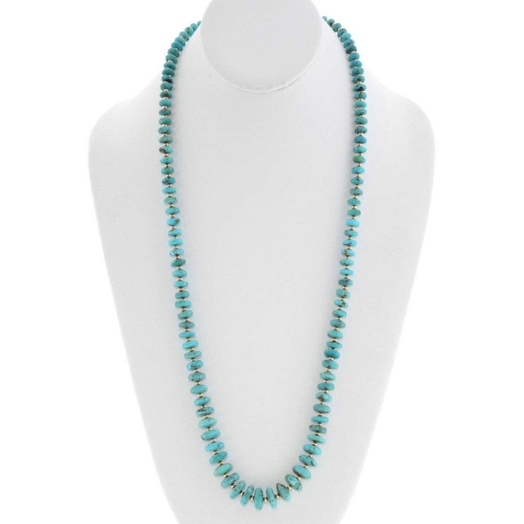 Genuine Turquoise 14K Gold Fill Bead Navajo Necklace by Lula Begay 0110 ...
