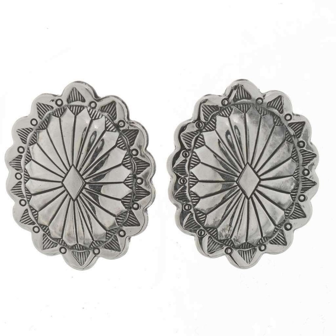 Native American Hammered Silver Concho Earrings Navajo Sterling Post ...