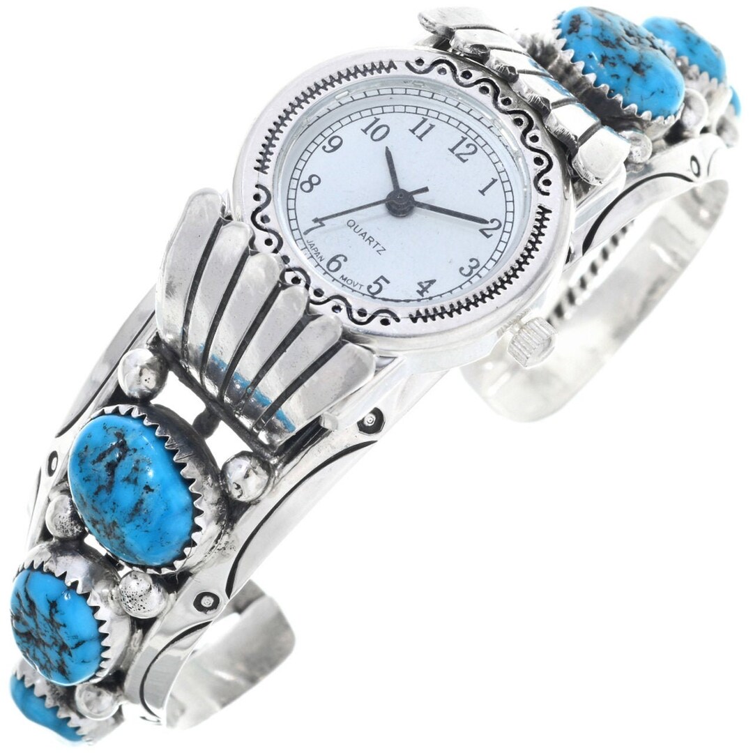 Native American Ladies Turquoise Watch Sterling Silver Cuff 1367 - Etsy