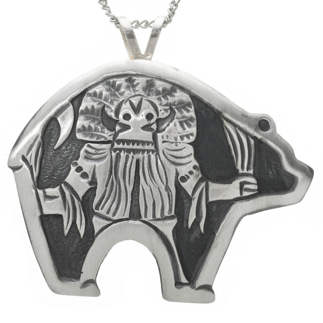 Ogre Kachina Silver Native American Pendant on Bear Outline With Chain ...