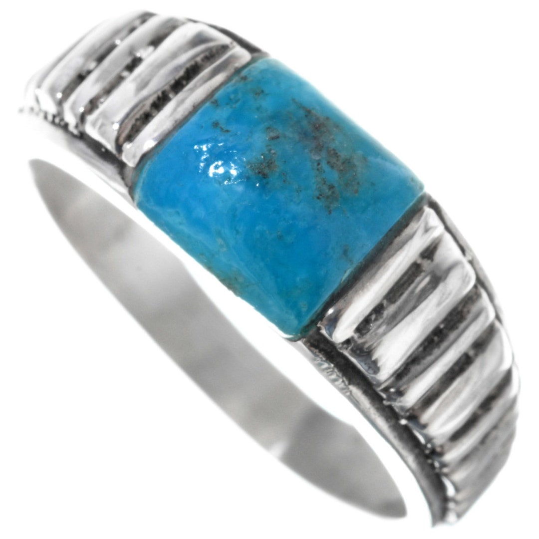 Mens Turquoise Silver Navajo Ring Sterling Ridged Band 8 to 12 Sizes ...