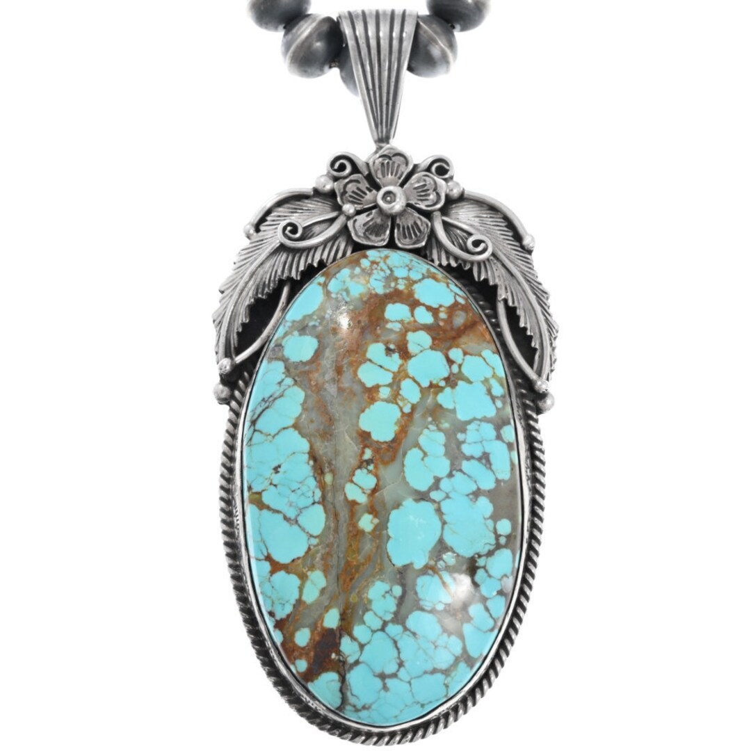 Huge No. 8 Turquoise Sterling Pendant With Silver Bead Necklace 1345 - Etsy