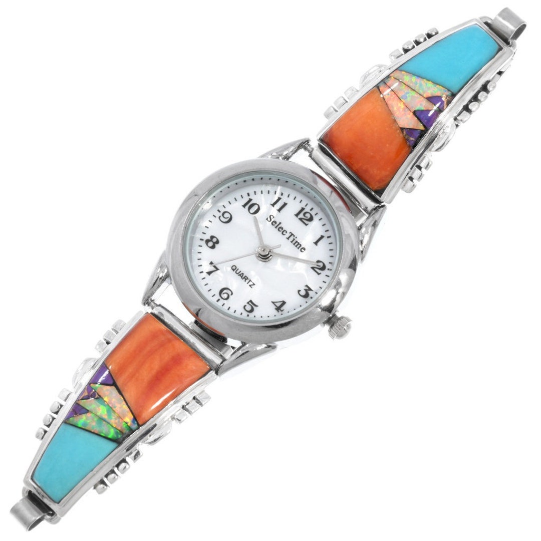 Ladies Spiny Oyster Turquoise Southwest Watch Sterling Inlay Design ...