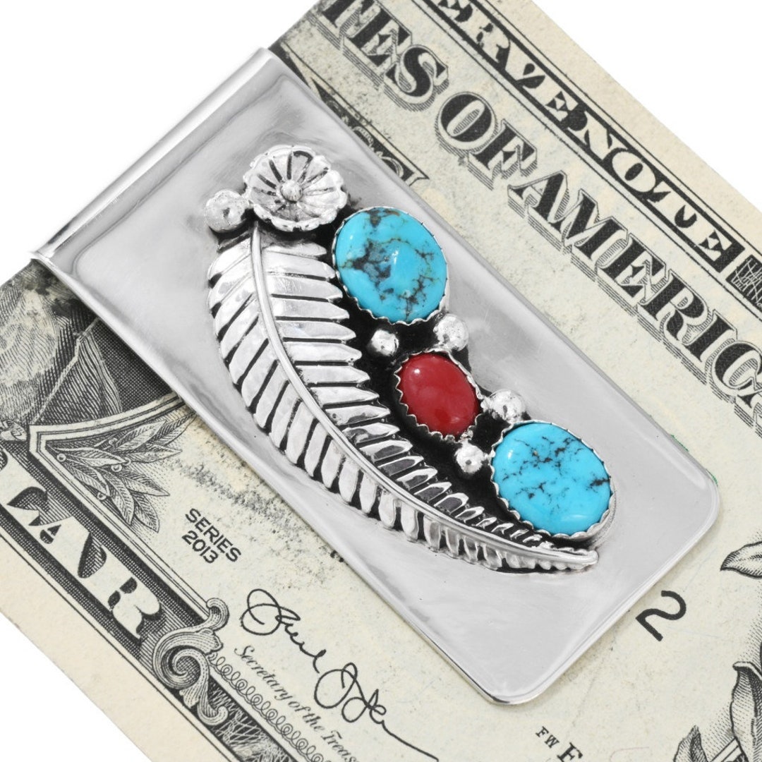 Native American Multistone Money Clip Great Turquoise Coral - Etsy