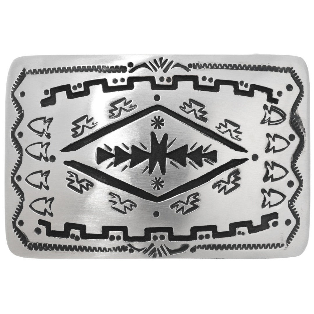 Navajo Overlaid Silver Belt Buckle Handmade Hand Hammered by Thomas ...