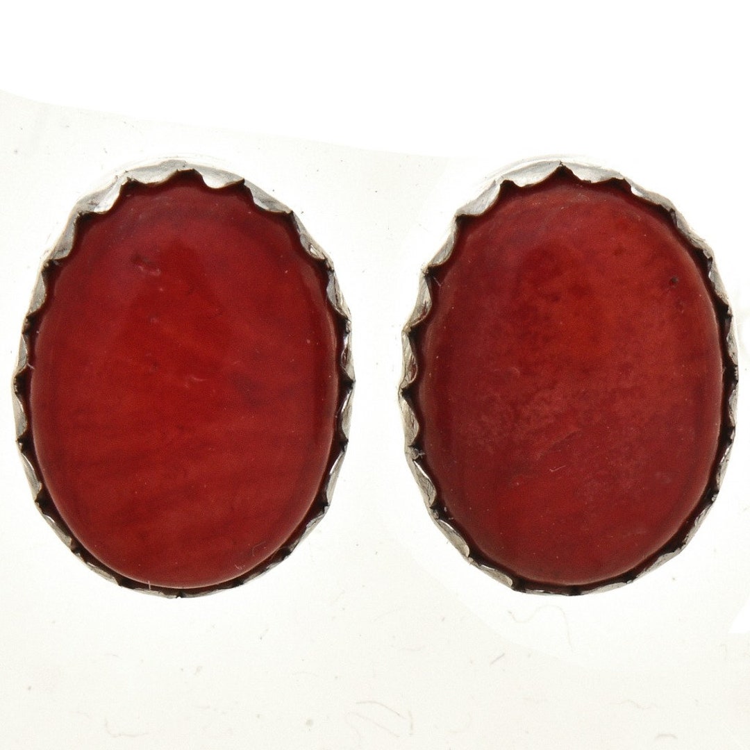 Native American Red Coral Stud Earrings Sterling Post Style 2036 - Etsy