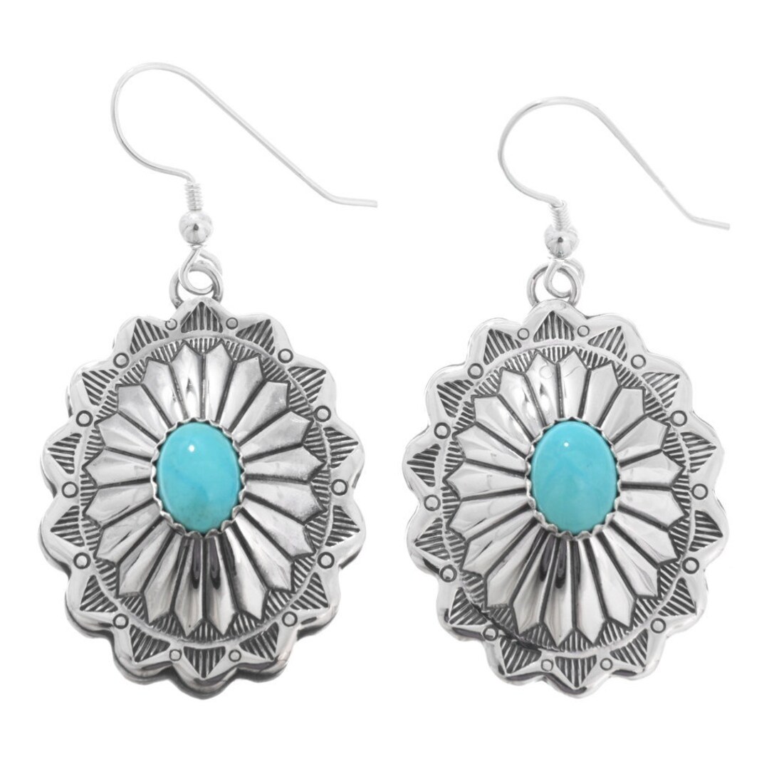 Turquoise Silver Concho Navajo Earrings Sterling French Hook Dangles ...