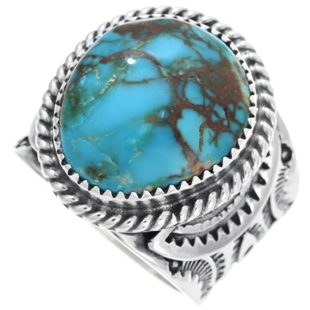 Navajo Bisbee Turquoise Hammered Silver Mens Ring Sterling Big Boy 10 ...