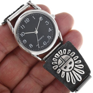 Native American Overlaid Silver Mens Watch Sterling Sunface Tips 2590 ...