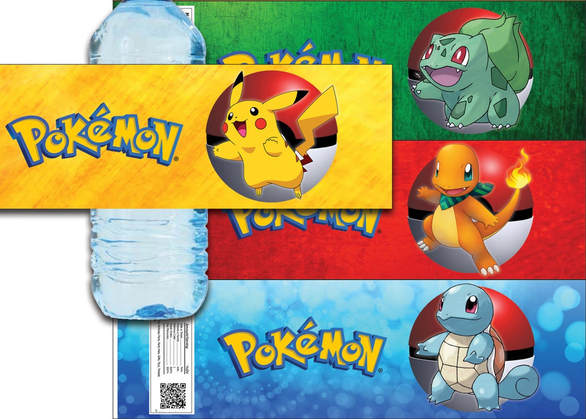 Pokemon Themed Water Bottle Labels 4 Unique Pokemon Themed | Etsy