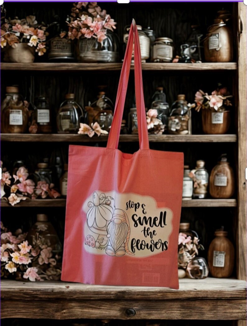Stop & Smell the Flowers Tote Bag | Gnome Gifts | Gnome Tote Bag ...