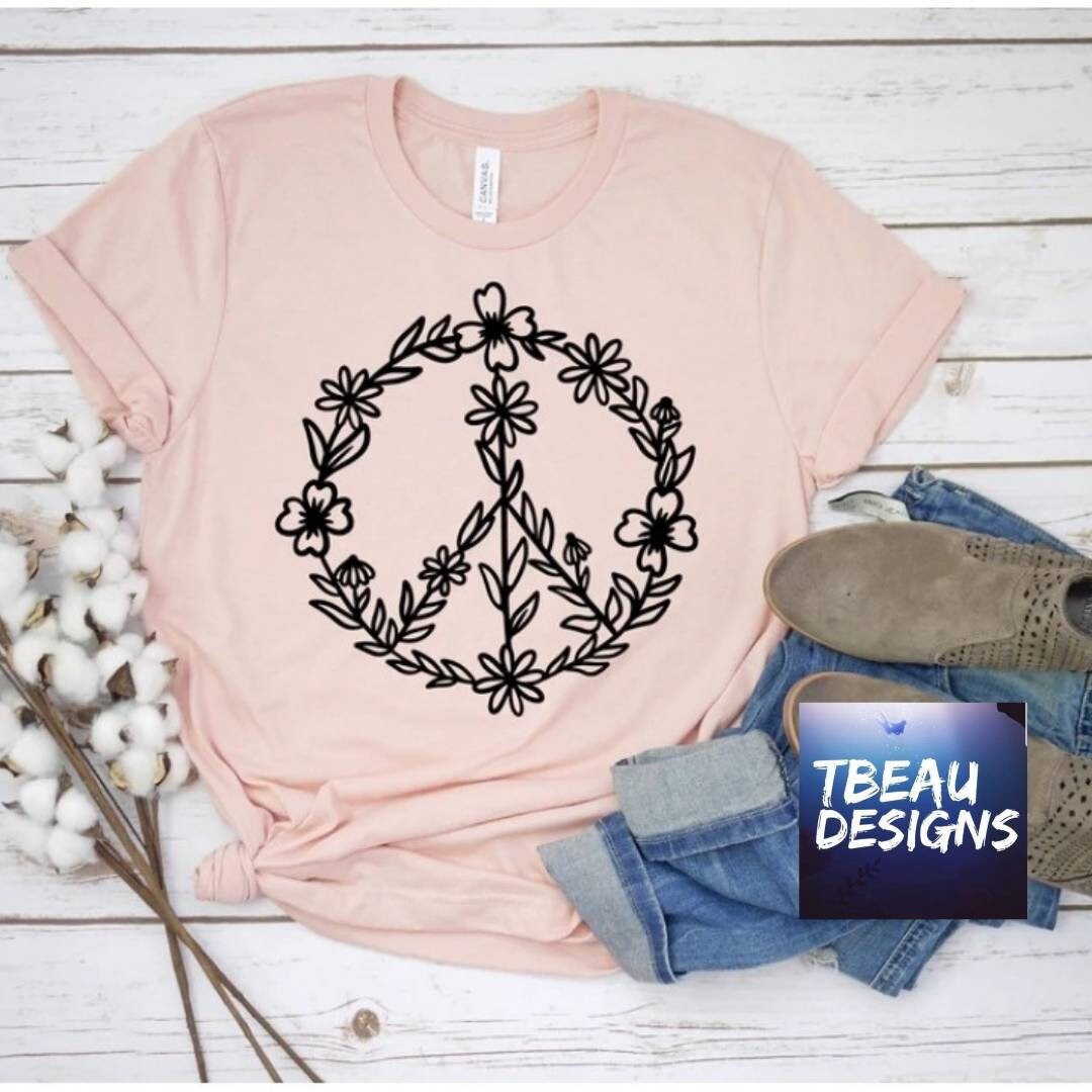 Peace Sign Shirt, Peace Sign Floral Print, Floral Print Shirt, Peace ...
