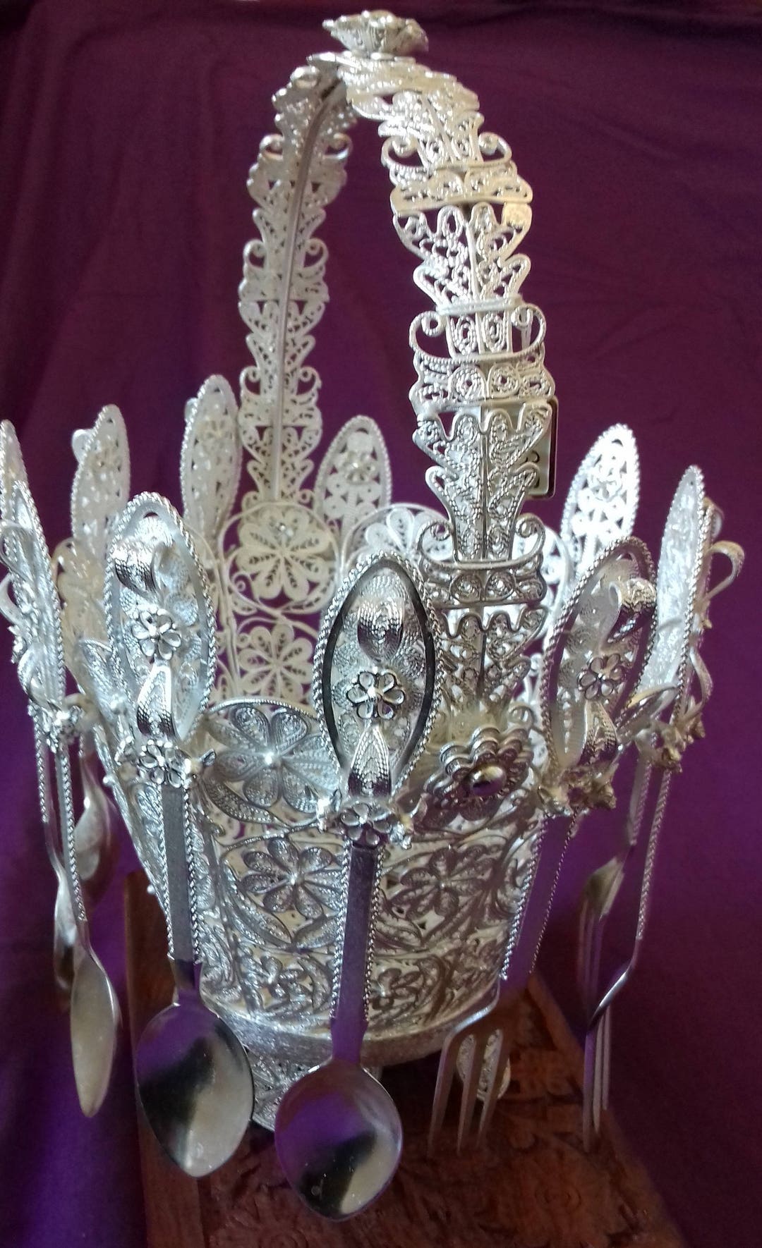Souvenir Basket, Filigree Silver Basket, Wedding Filigreesilver Basket ...