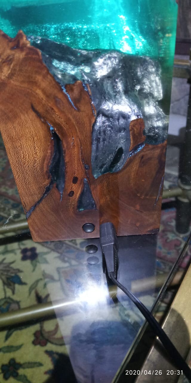 Natural Wood Lamp Liquid Glass Night Light From Hand Made With Silver ...