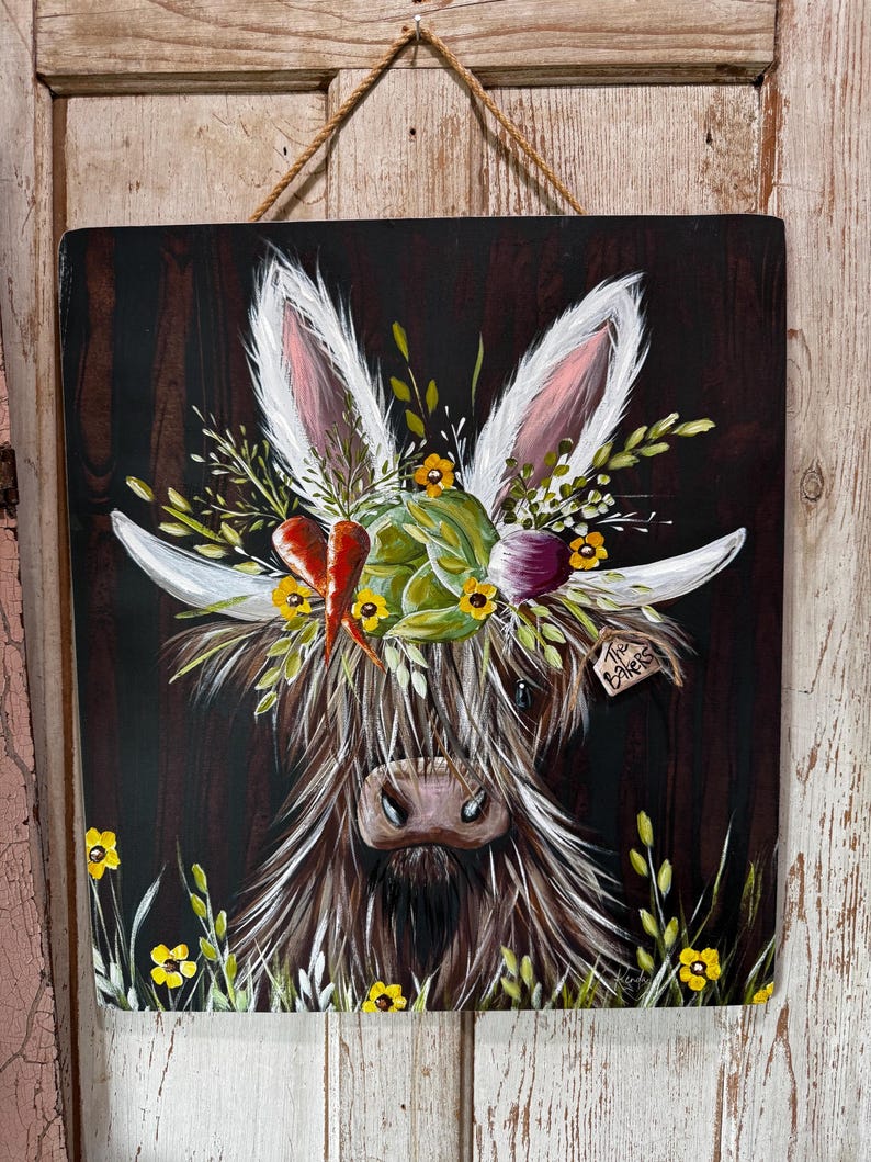 Easter Front Door Decor | Spring Sign | Spring Decor | Highland Cow ...