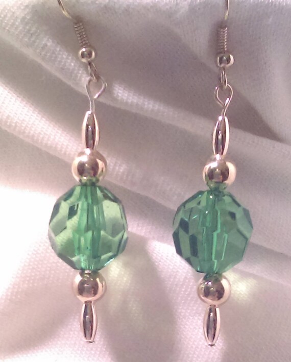 Gold and Green Dangle Earrings | Etsy