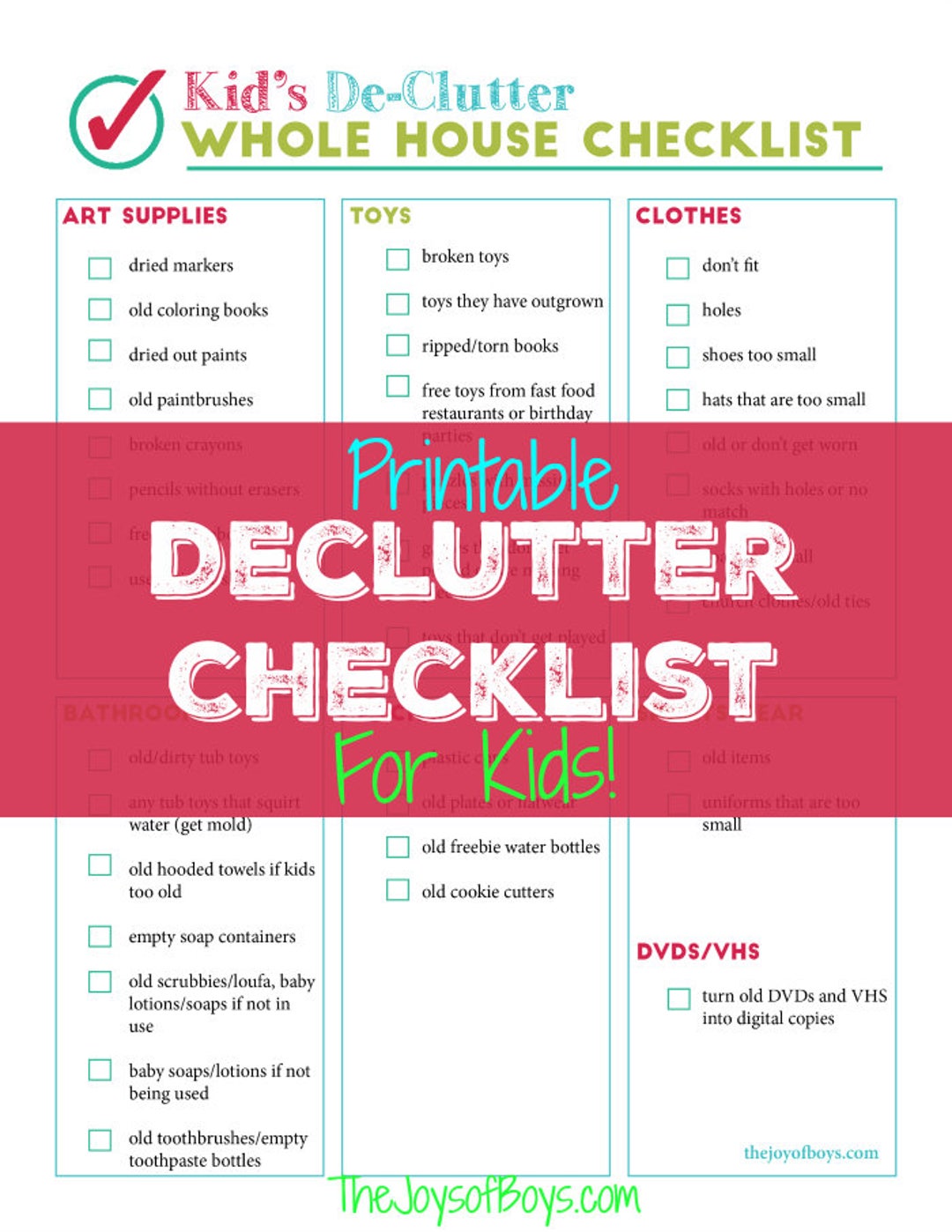 Kids Declutter Checklist - Etsy