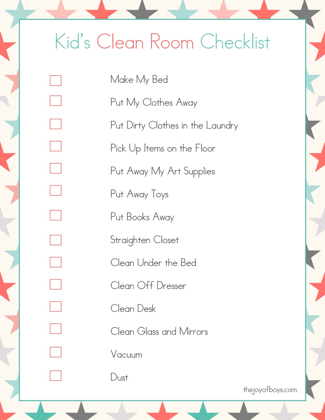 Kids Clean Room Checklist - Etsy