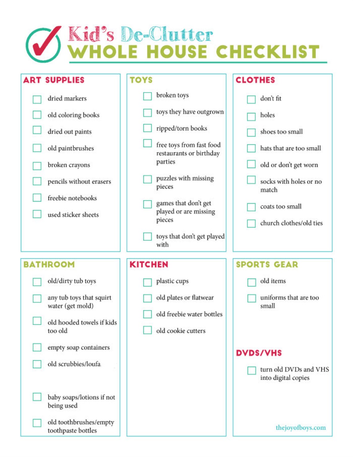 Kids Declutter Checklist - Etsy