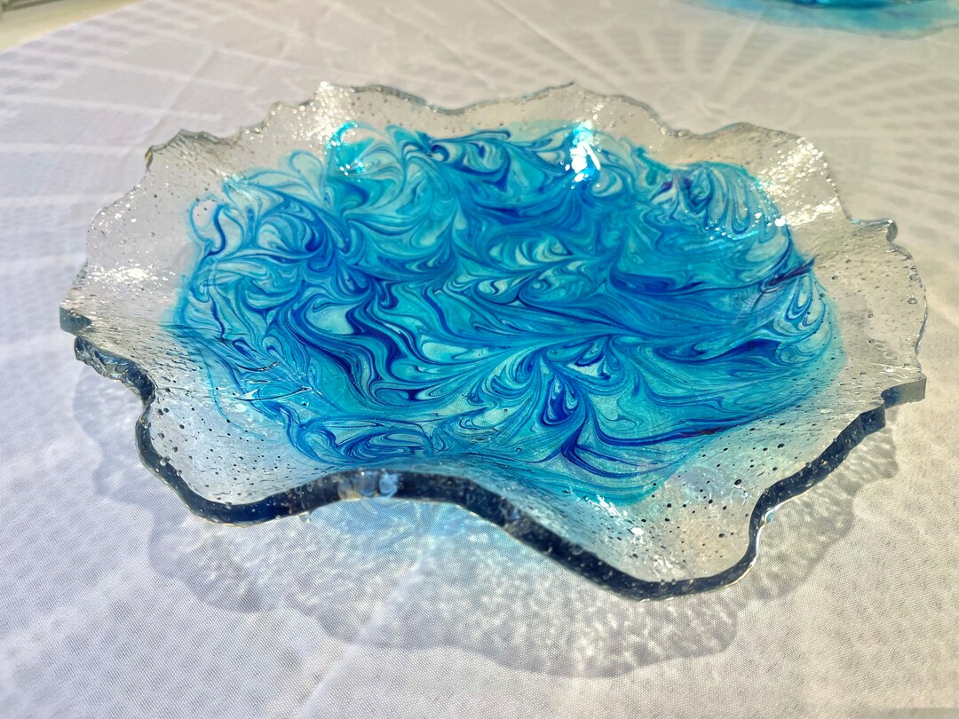 Resin Platter: Free Form Resin Platter, Ocean Colored Platter, Handmade ...