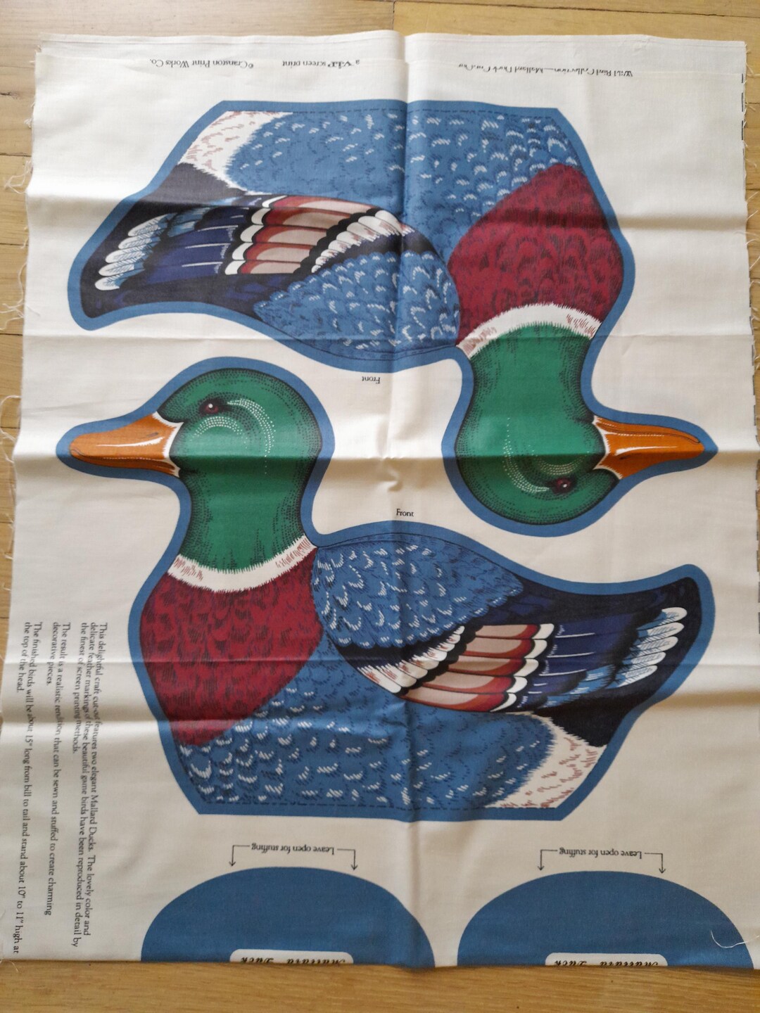 MALLARD DUCK Cut N Sew,pre Printed Fabric With Instructions ...
