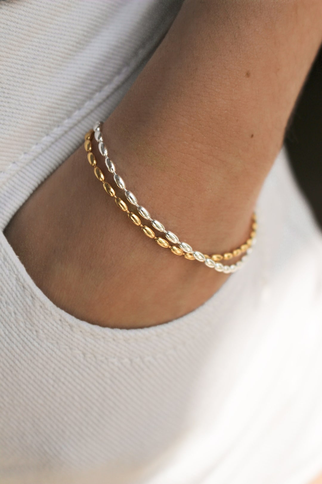 BEADIRI · Rice Beaded 925 Sterling Silver Bracelet · Bead Gold Bracelet ...