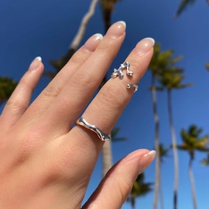 925 Sterling Silver Water Element Ring ∙ Wavy Ring ∙ Statement Rings ∙ ...