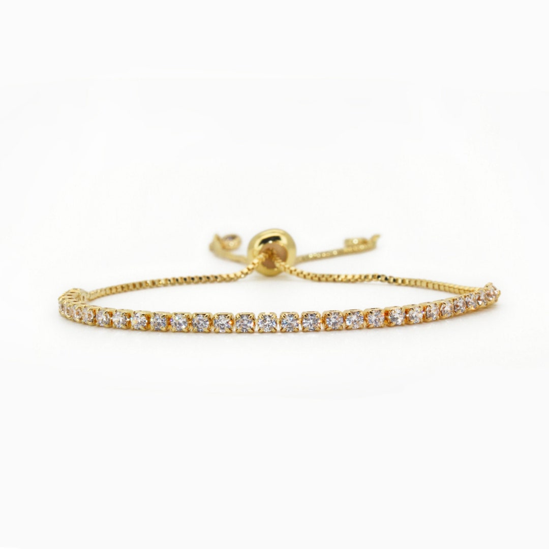 14K Gold Tennis Bracelet ∙ CZ Diamond Sparkling Bracelet ∙ Adjustable ...