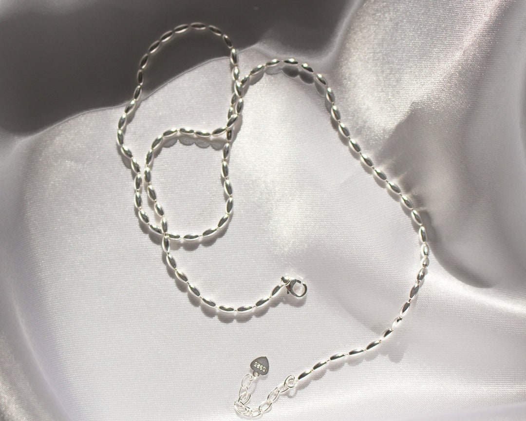 BEADIRI 925 Sterling Silver Rice Shaped Bead Chain Beaded Silver ...
