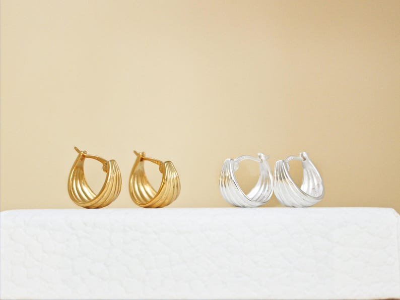 ARIEL - Shell Hoop Earrings Gold • 925 Sterling Silver Hoops • Beach ...