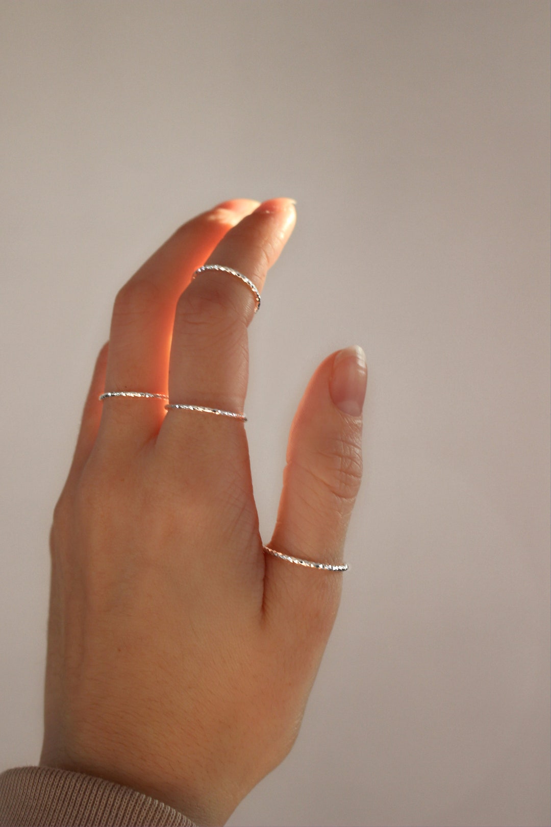 1x Dainty Hammered Ring in 925 Sterling Silver ∙ Fine Stackable Rings ∙ ...