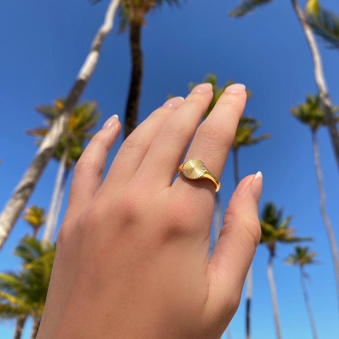 Sunburst 18K Gold PVD Sun Signet Ring High Quality Waterproof & Tarnish ...
