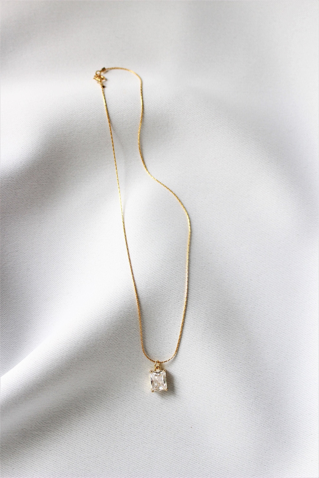 EMMA - 14K Gold Filled Necklace ∙ Rectangle Cubic Zirconia Pendant ∙ ...