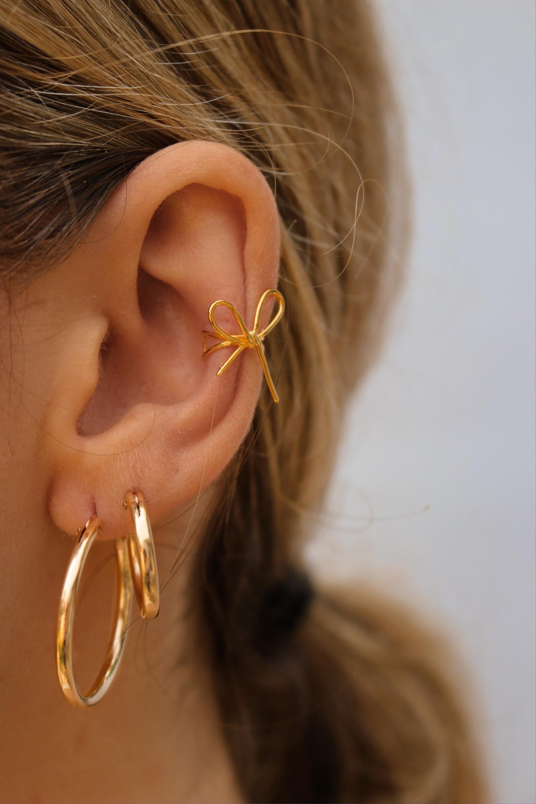 925 Sterling Silver Bow Ear Cuff Tiny Wire Cuff Fake Piercing ...