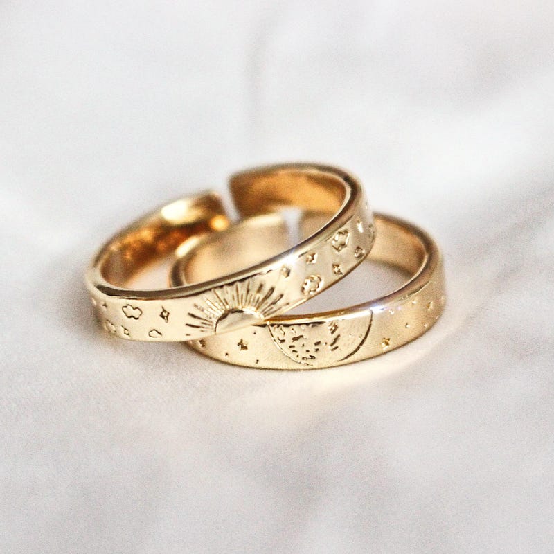 18k Gold Ring Set Couple - Etsy