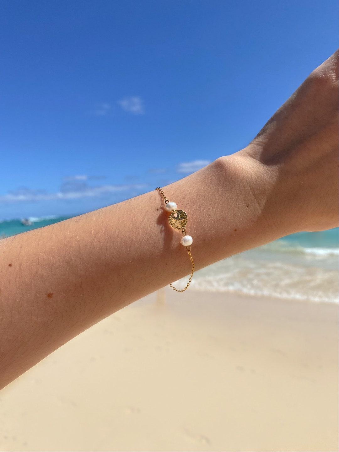14k Gold Filled Sea Shell Bracelet With Pearls Sand Dollar Charms ...