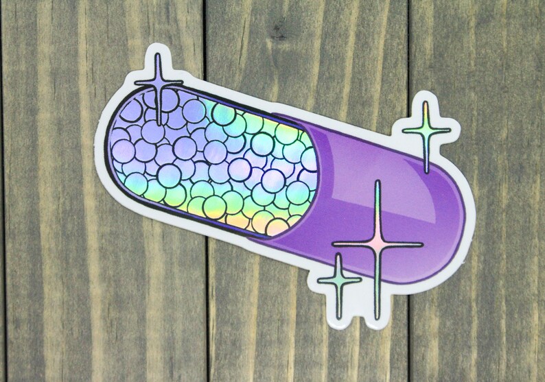Holographic Pill Sticker Vinyl Sticker, Medication Acceptance ...