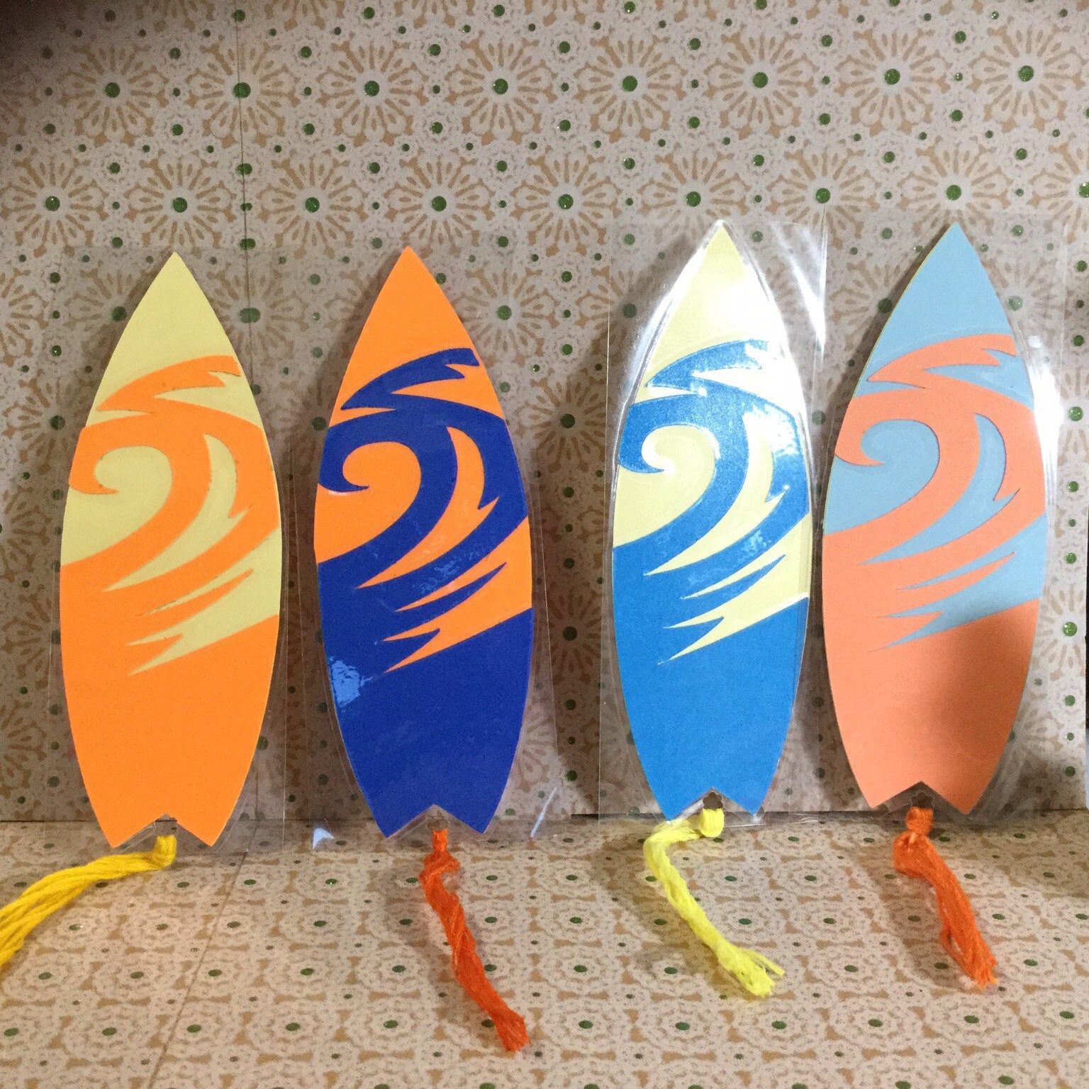 LAMINATED SURFBOARD BOOKMARKS with Embroidery Floss Tassels. | Etsy