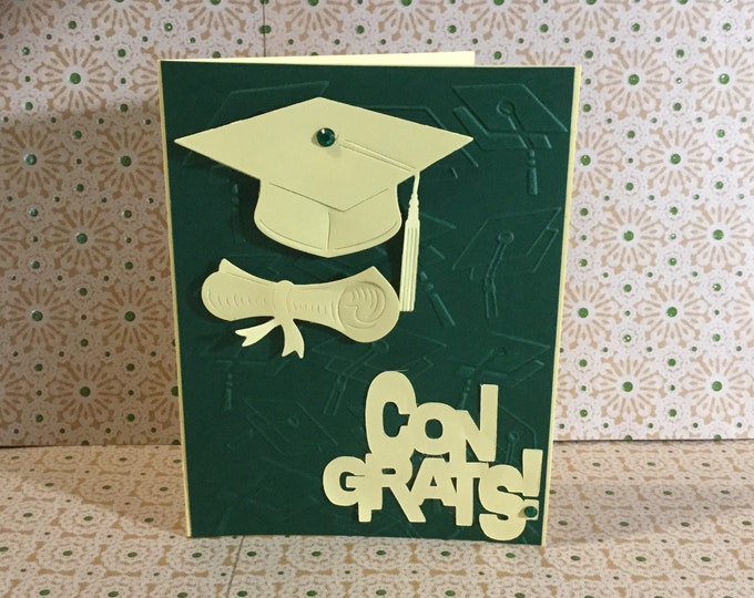 GRADUATION GREETING CARD Congrats-handmade-w/grad Cap and Diploma. Any ...