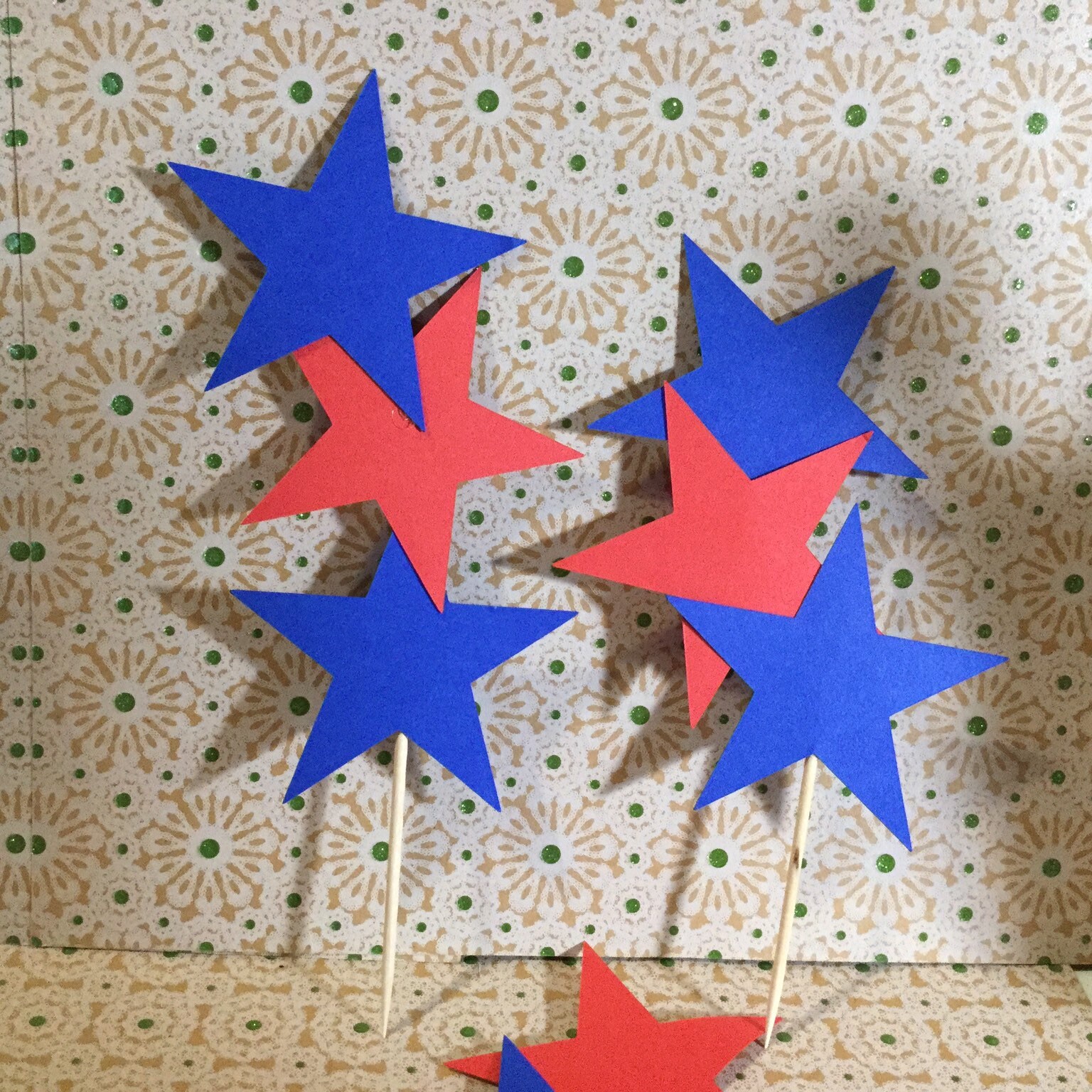 RED WHITE and BLUE Stars Cake/cupcake Toppers. Set of 10. - Etsy
