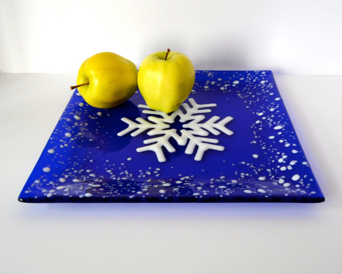 Winter Fused Glass Platter, Christmas Fused Glass Platter, Snowflake ...