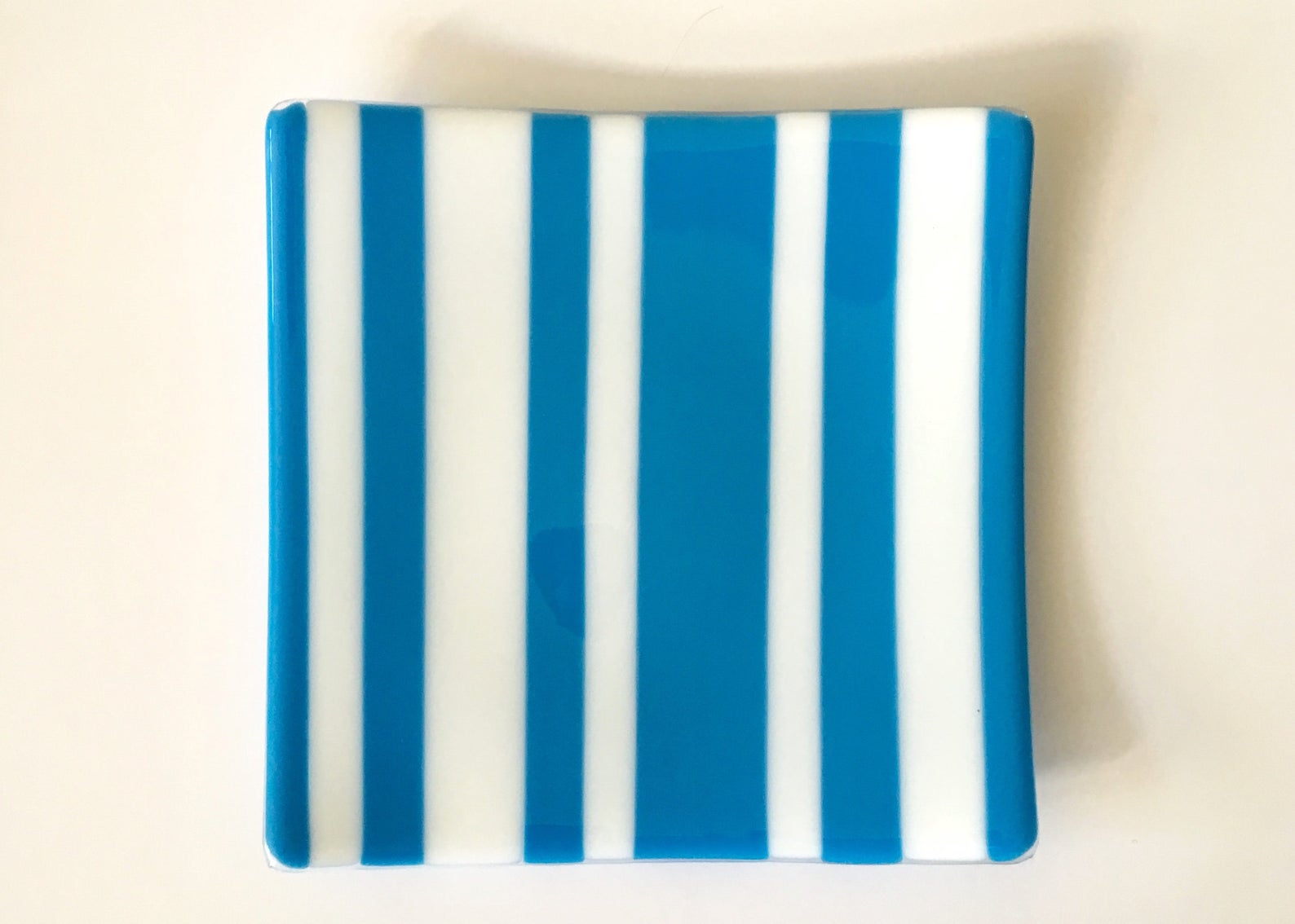 Blue and White Striped Plate, Fused Glass Plate - Etsy