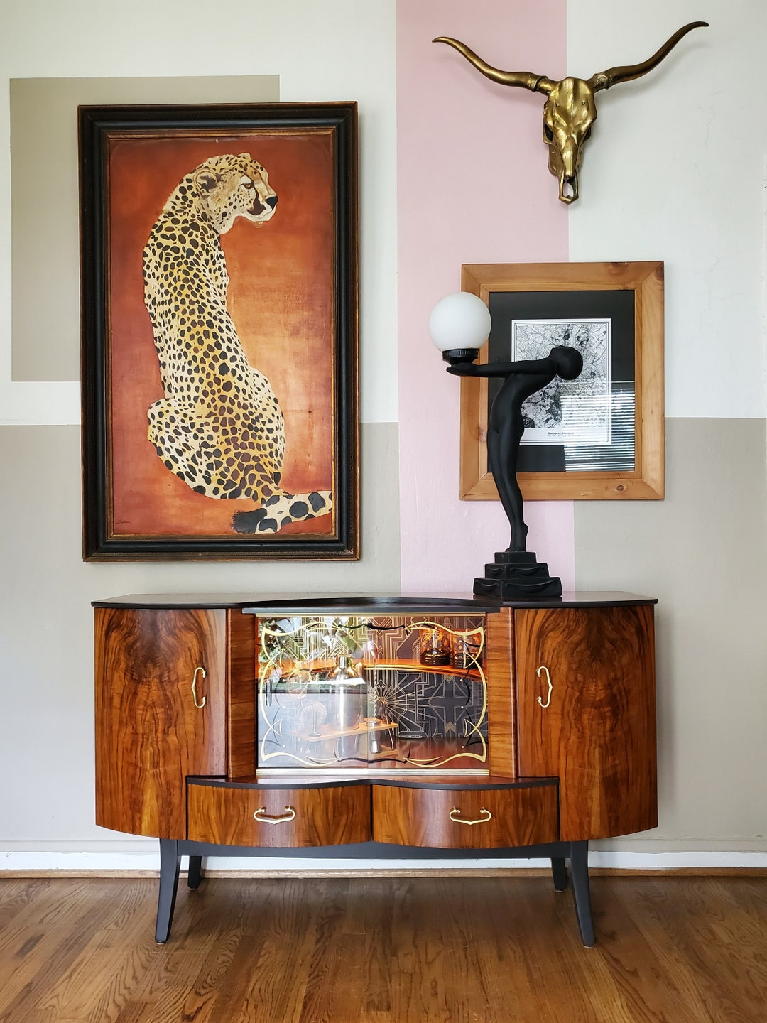 Shipping Not Free* Vintage English Art Deco Bar Cabinet - Etsy