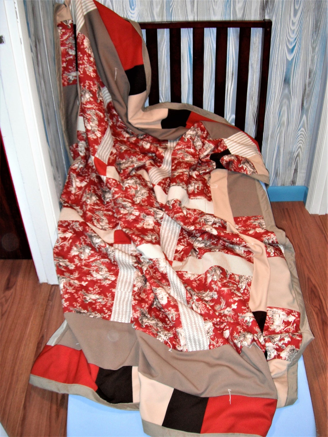 Toile Quilt/unique Bedding/patchwork Blanket/heavy Comforter/rustic ...