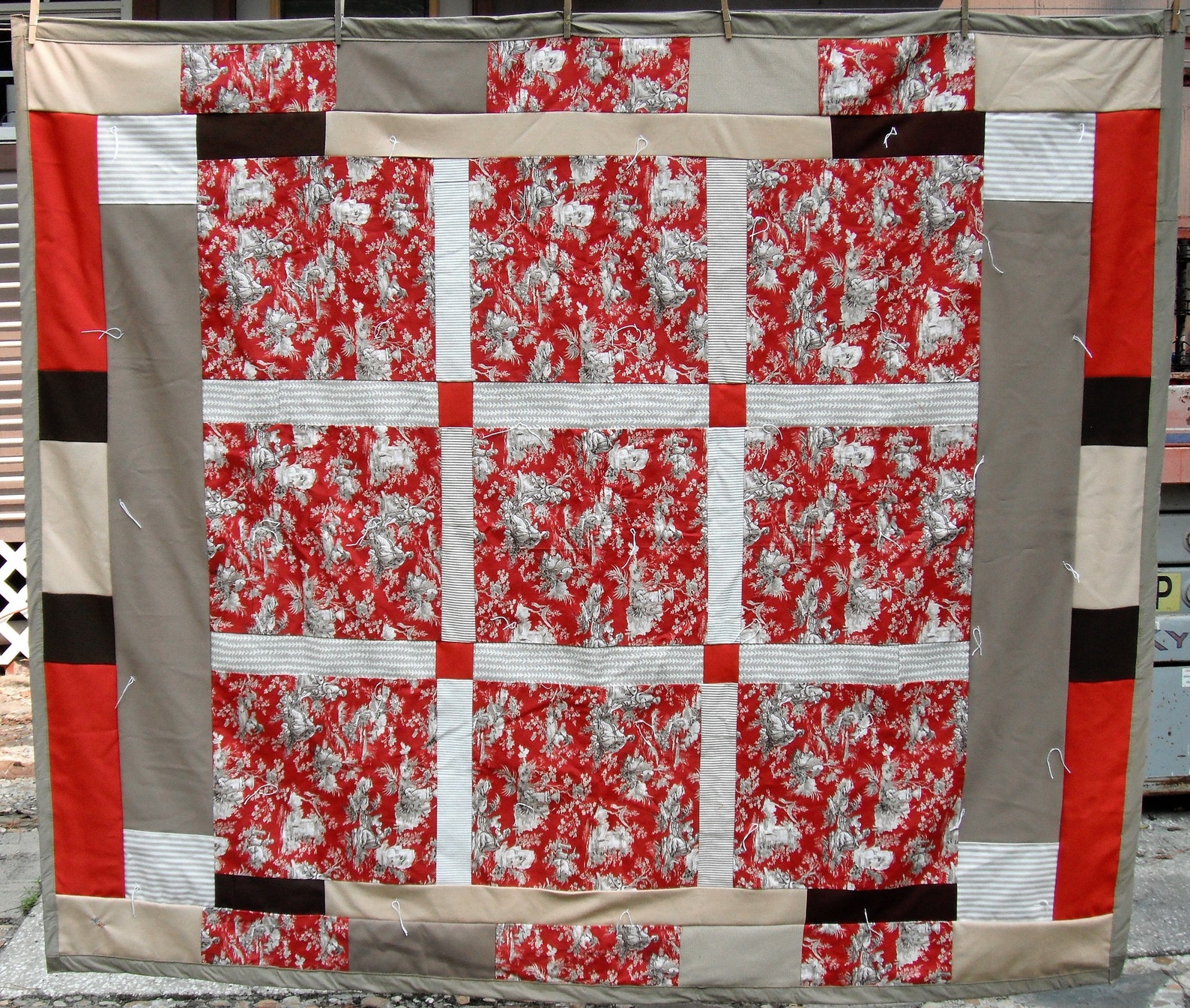 Toile Quilt/unique Bedding/patchwork Blanket/heavy Comforter/rustic ...