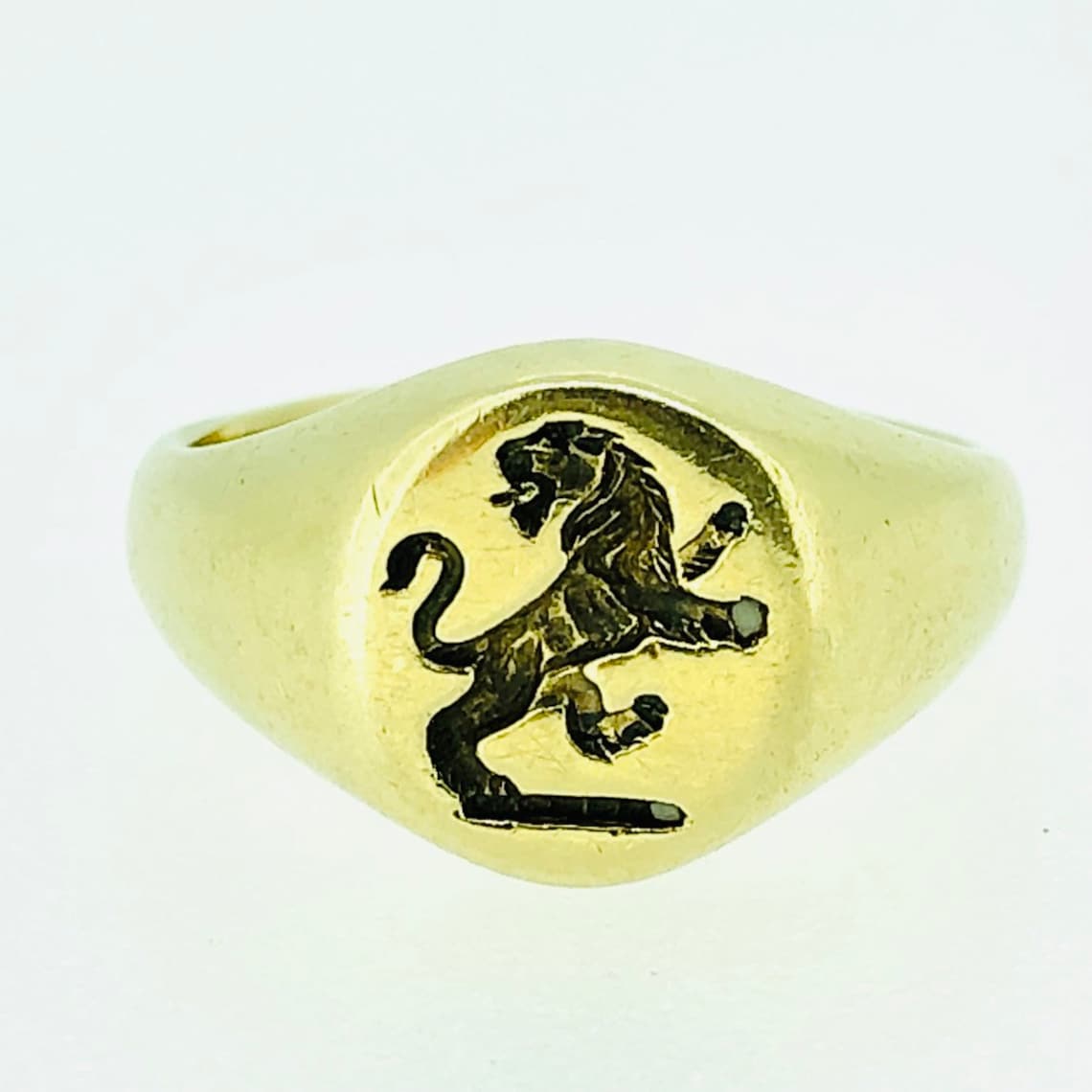 18k Gold Lion Signet Ring- Pinky Signet Ring- Family Crest Seal Signet ...
