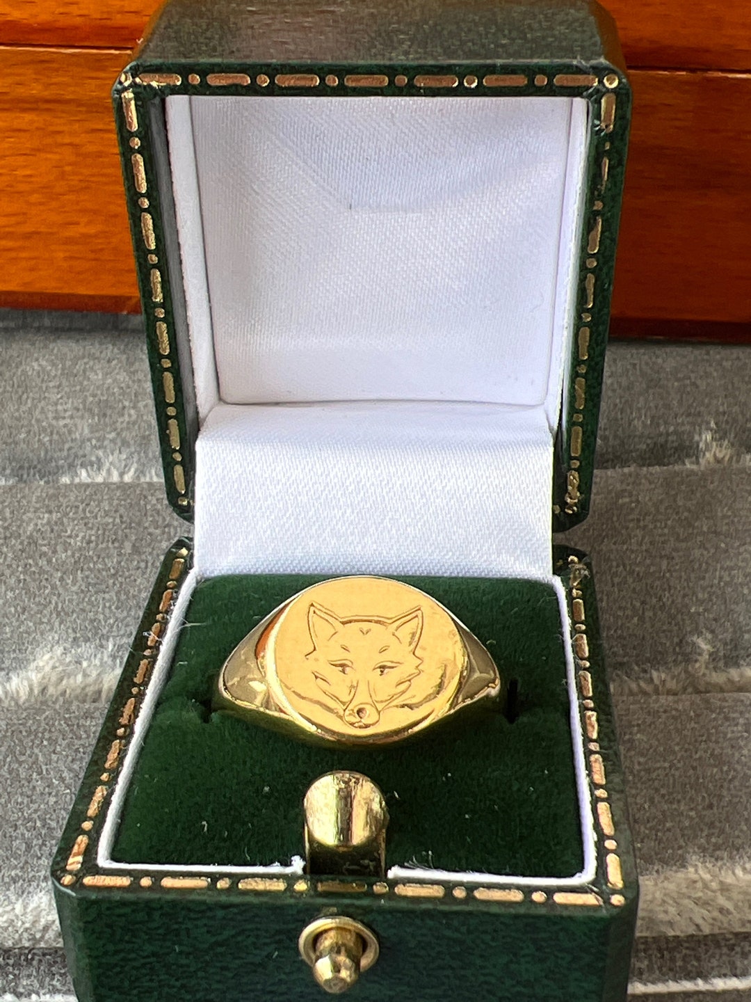 Gold Plated Fox Signet Ring, Fox Jewellery, Engraved Fox Ring, Round Signet Ring - Etsy