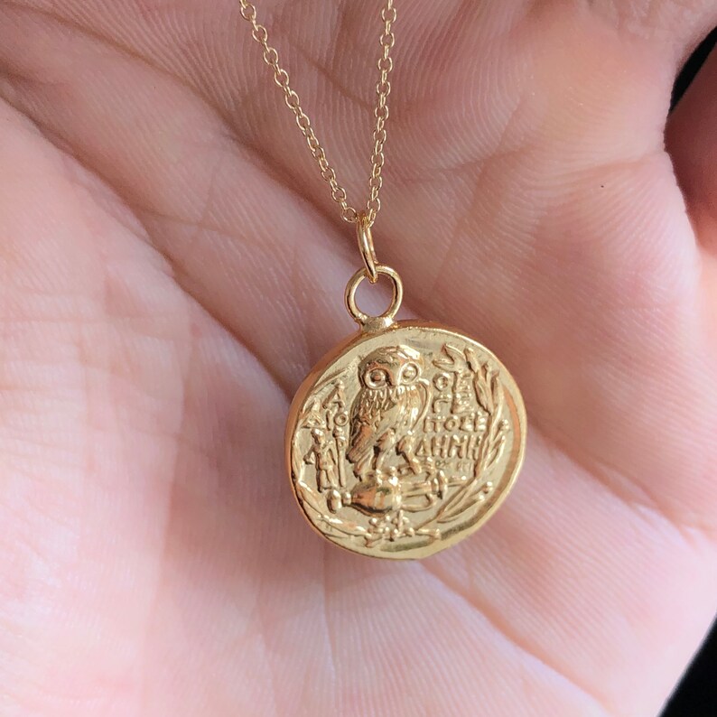 Athena Gold Coin Necklace Greek Coin Athena Pendant 22k Gold | Etsy