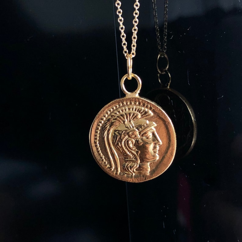 Athena Gold Coin Necklace, Greek Coin Athena Pendant, 22k Gold Plated ...